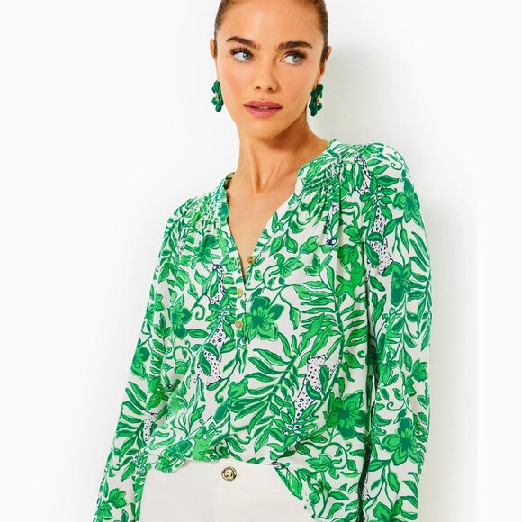 Lilly Pulitzer | Tops | New Lilly Pulitzer Elsa Silk Top Fiddle Leaf ...